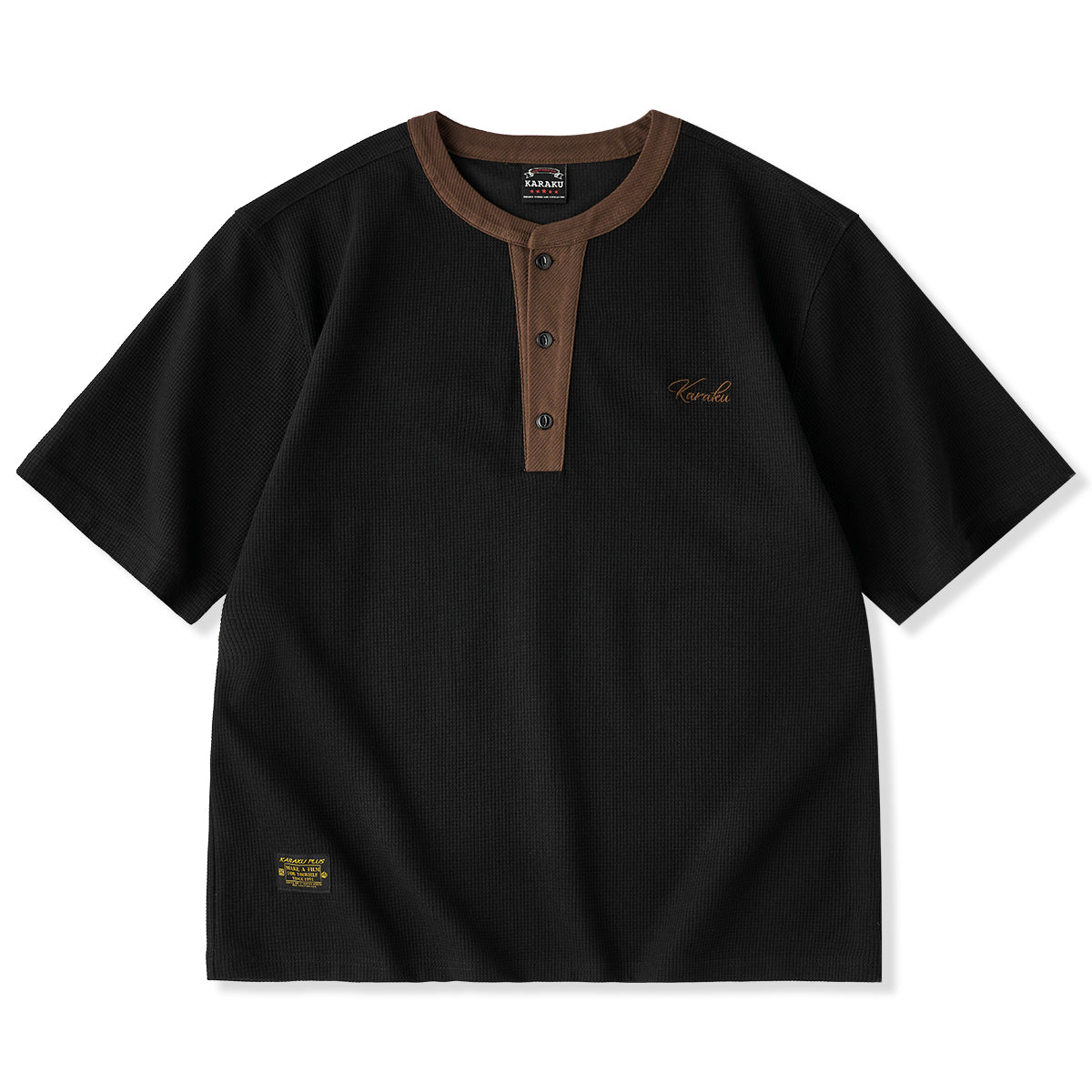 【予約】大人気「KaraKu」刺繍 ワッフルヘンリーネック半袖Tシャツ – Karakubuy