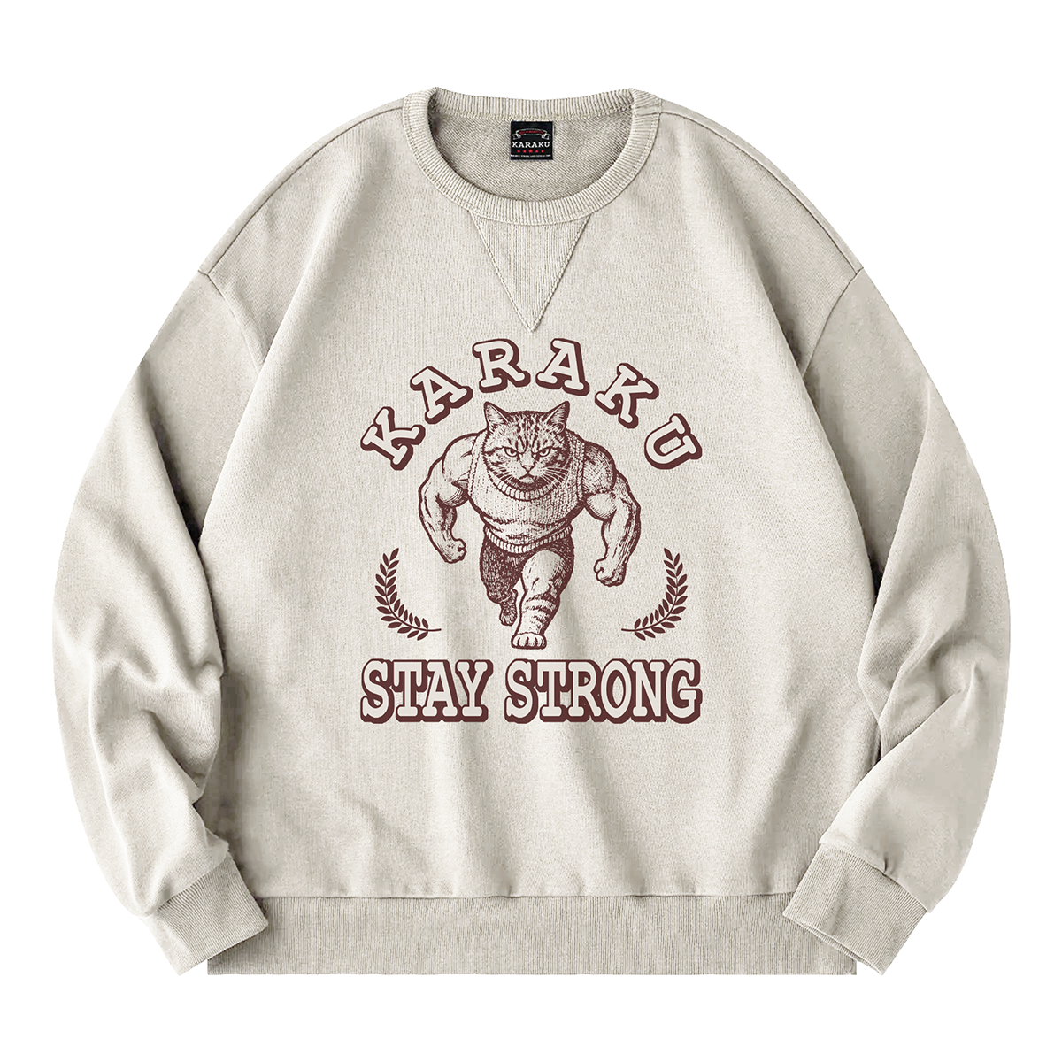 【予約】「筋肉猫」プリント 裏パイルコットンVガゼットスウェット – Karakubuy
