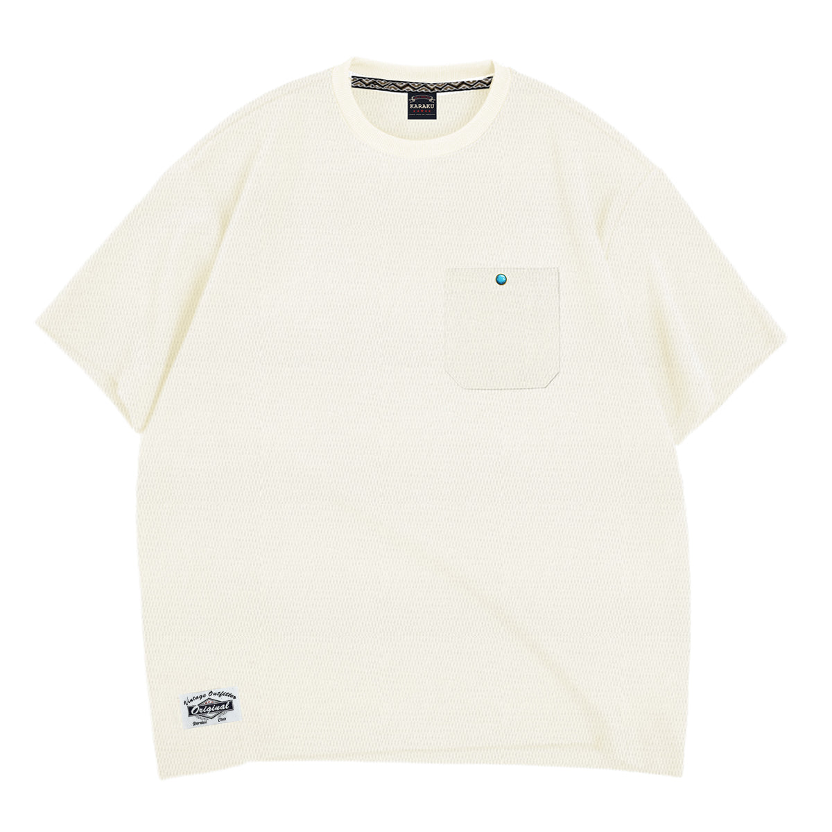 【予約】ワンポイントタグ入り ターコイズ風ボタンポケットコットンTee – Karakubuy