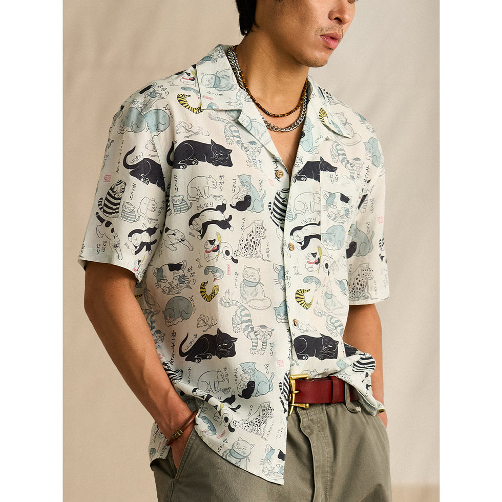 KARAKU×石黒亜矢子「魚に貪欲な猫たち」浮世絵風アロハシャツ – Karakubuy