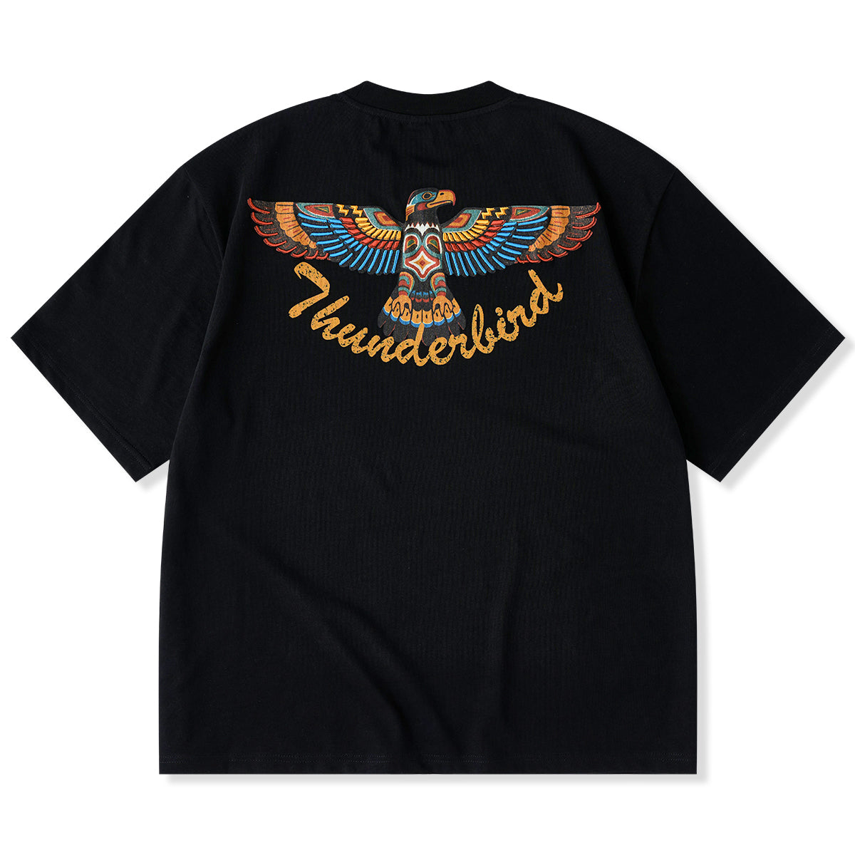 エスニック調 「サンダーバード」バックプリント＆刺繍mixコットンTee – Karakubuy