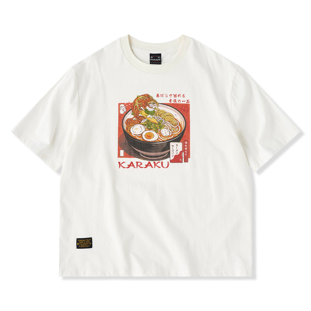 「ラーメン波サーフィン・フラダンス猫」プリントコットンTee – Karakubuy