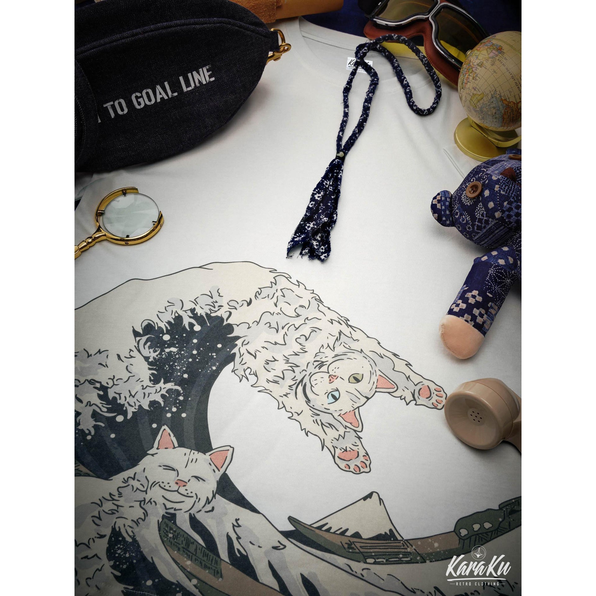 『神奈川沖浪裏と波乗り猫』浮世絵風コットンTee – Karakubuy